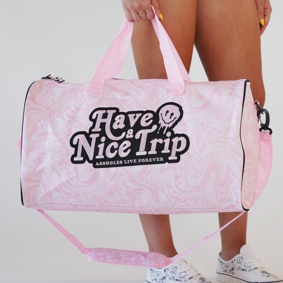 Bags | Linda Finegold Alf Pink Marble Have A Nice Trip Duffel Bag Bnib ...